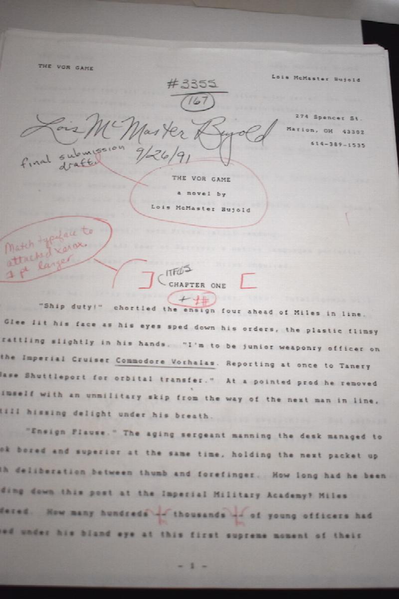 THE VOR GAME. Signed, 390 page, Hugo Award Winning novel, final ...