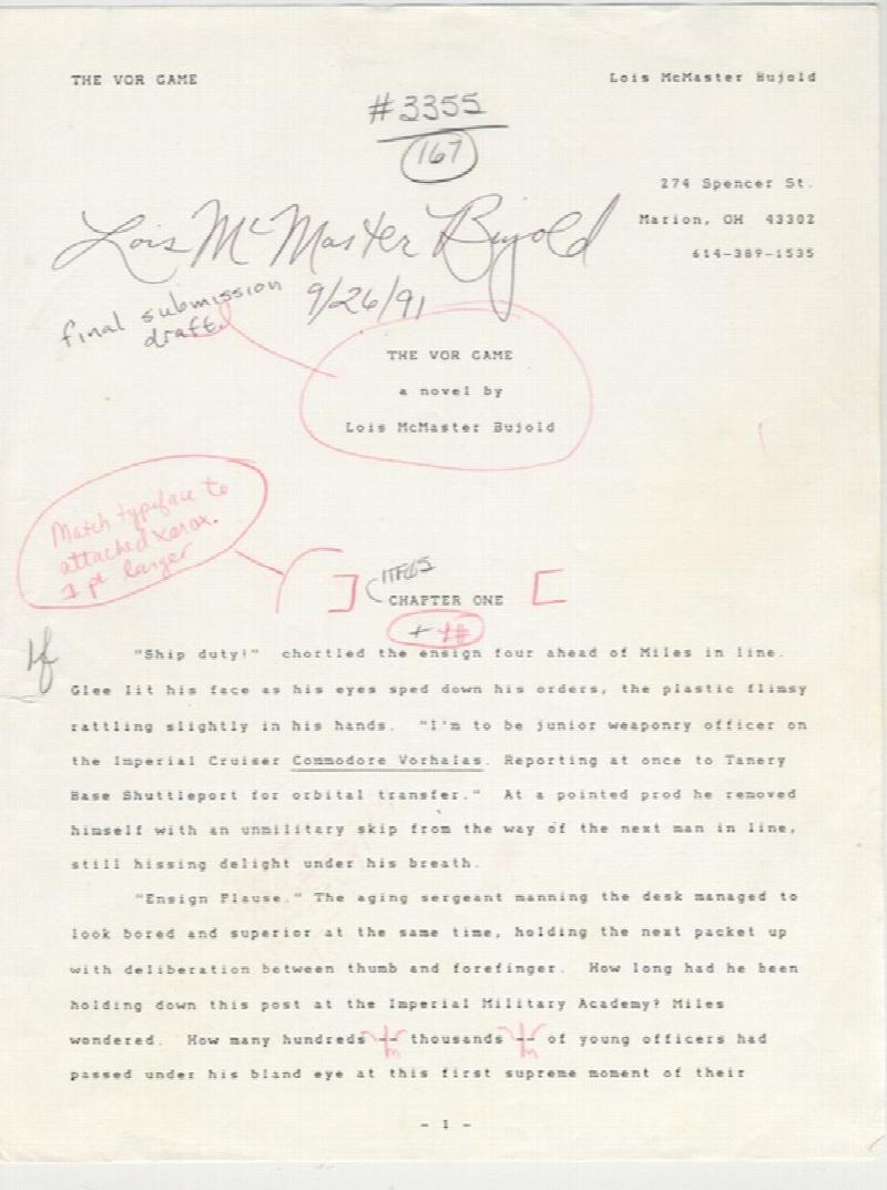 THE VOR GAME. Signed, 390 page, Hugo Award Winning novel, final ...