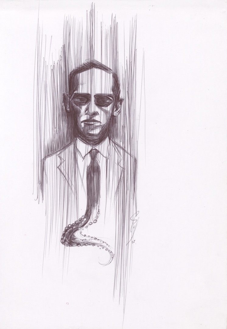 H.P. LOVECRAFT. Original art pen & ink, signed by artist. "A remarkable ...